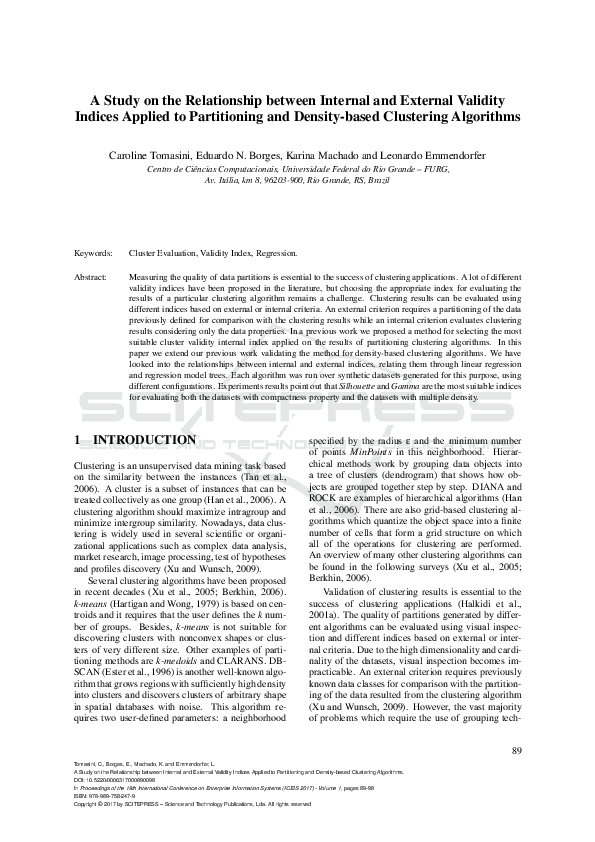 (PDF) A Study on the Relationship between Internal and External Validity Indices Applied to ...