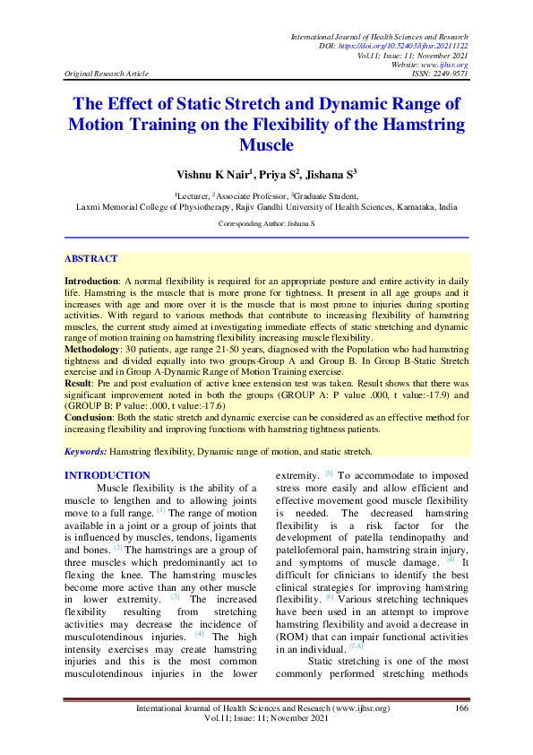 (PDF) The Effect of Static Stretch and Dynamic Range of Motion Training on the Flexibility of ...