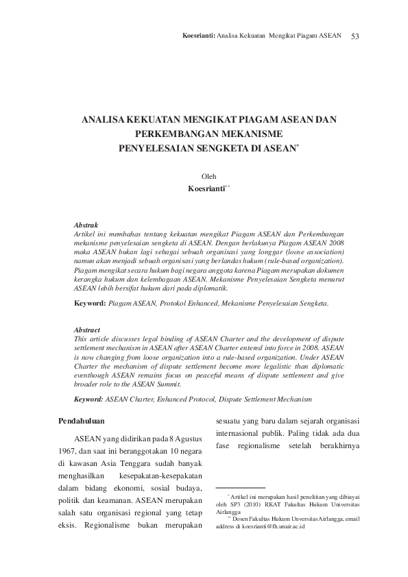 (PDF) Analisa Kekuatan Mengikat Piagam Asean Dan Perkembangan Mekanisme ...