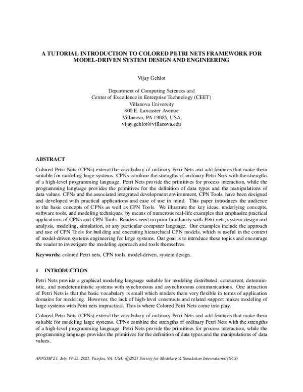 (PDF) A Tutorial Introduction to Colored Petri Nets Framework for Model-Driven System Design and ...