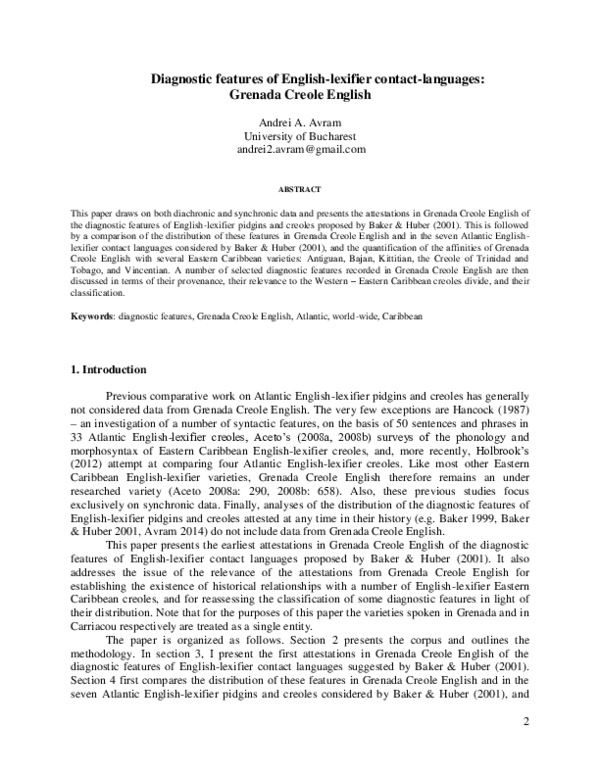 (PDF) Diagnostic features of English-lexifier contact-languages ...