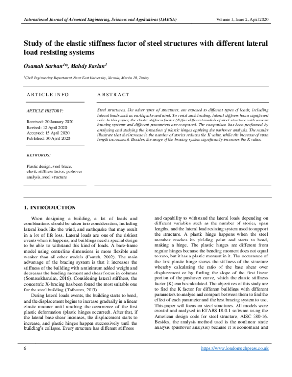 (PDF) Study of the elastic stiffness factor of steel structures with ...