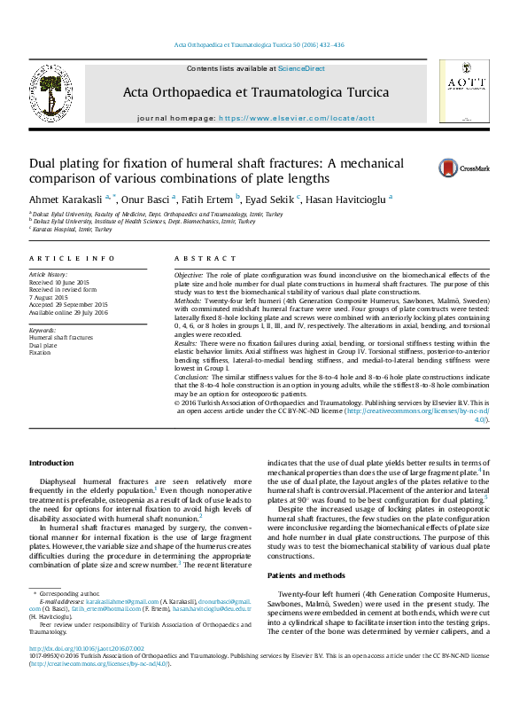 (PDF) Dual plating for fixation of humeral shaft fractures: A ...