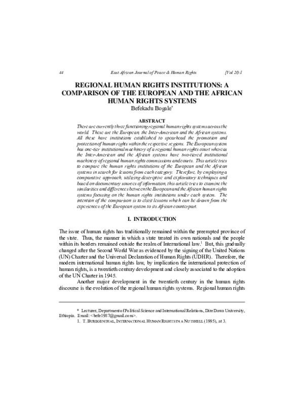 (PDF) REGIONAL HUMAN RIGHTS INSTITUTIONS: A COMPARISON OF THE EUROPEAN ...