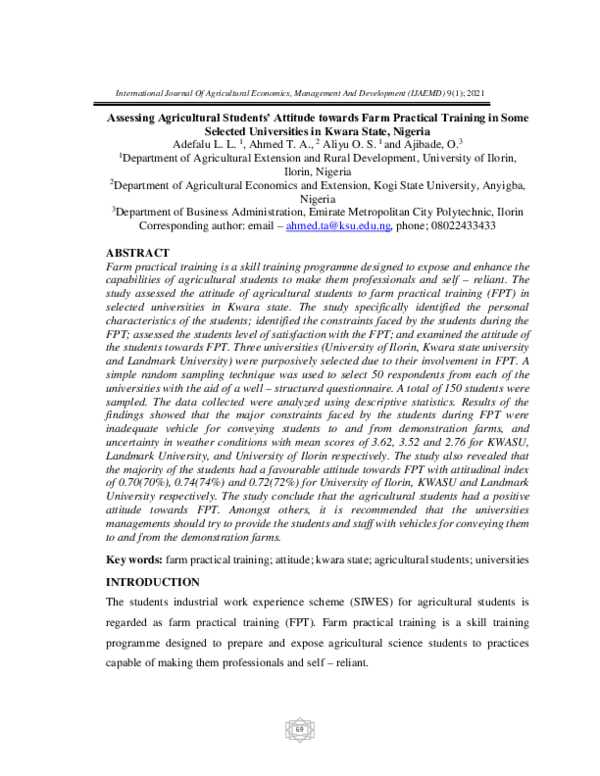 (PDF) Assessing Agricultural Students' Attitude towards Farm Practical ...