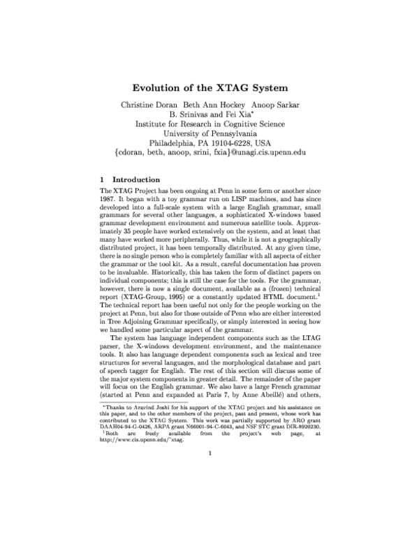 (PDF) Evolution of the XTAG system