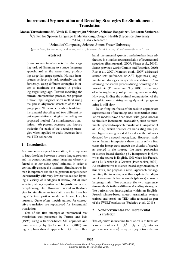 (PDF) Incremental segmentation and decoding strategies for simultaneous ...