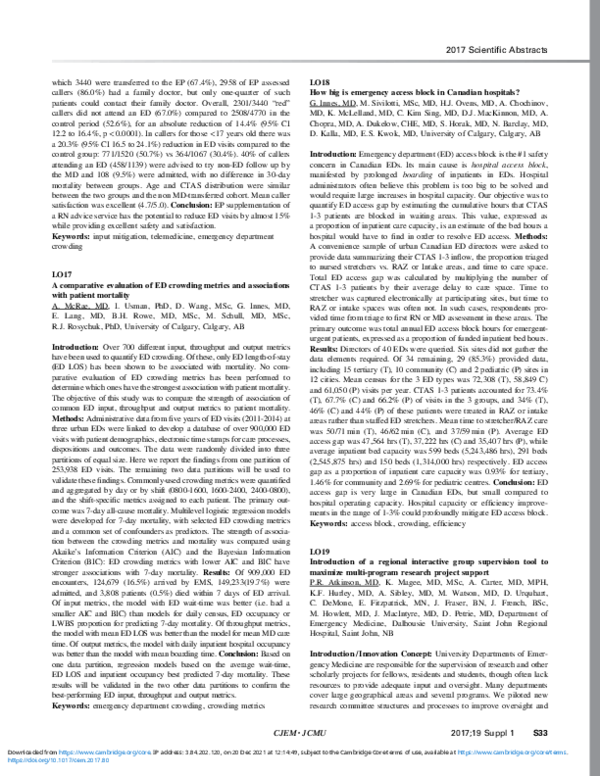 (PDF) LO18: How big is emergency access block in Canadian hospitals?