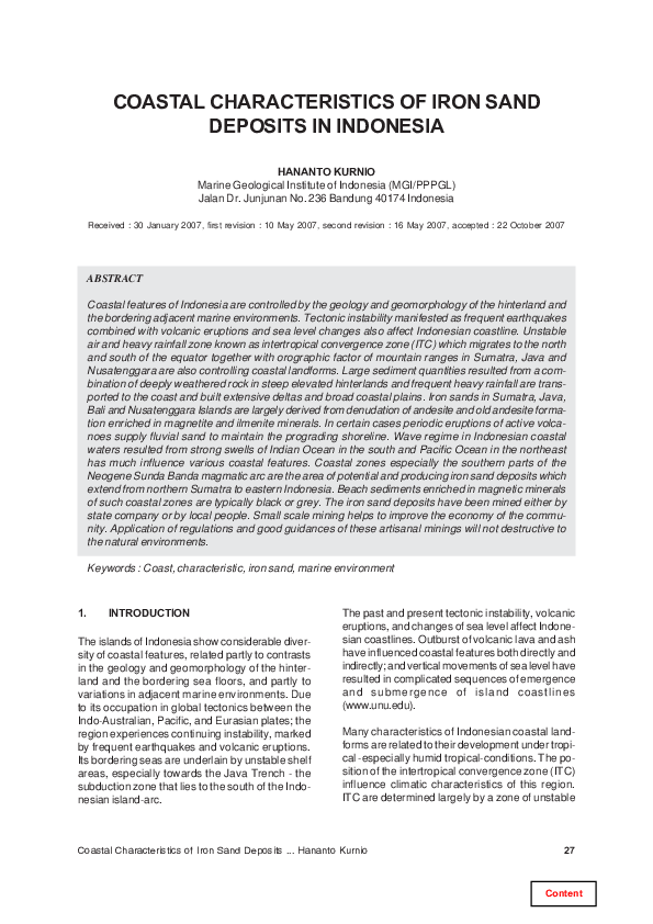 (PDF) Coastal Characteristics of Iron Sand Deposits in Indonesia
