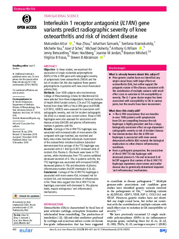 (PDF) Interleukin 1 receptor antagonist (IL1RN) gene variants predict ...
