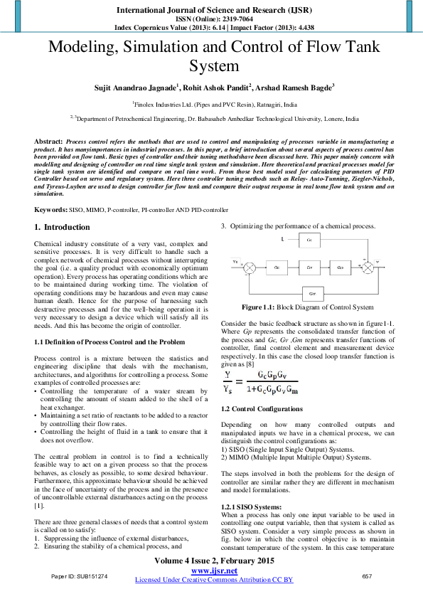 (PDF) Modeling, Simulation and Control of Flow Tank System
