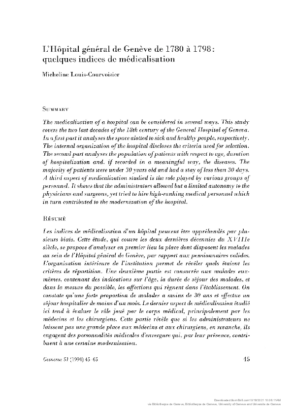 (PDF) [The Geneva General Hospital 1780 to 1798: some indications of ...