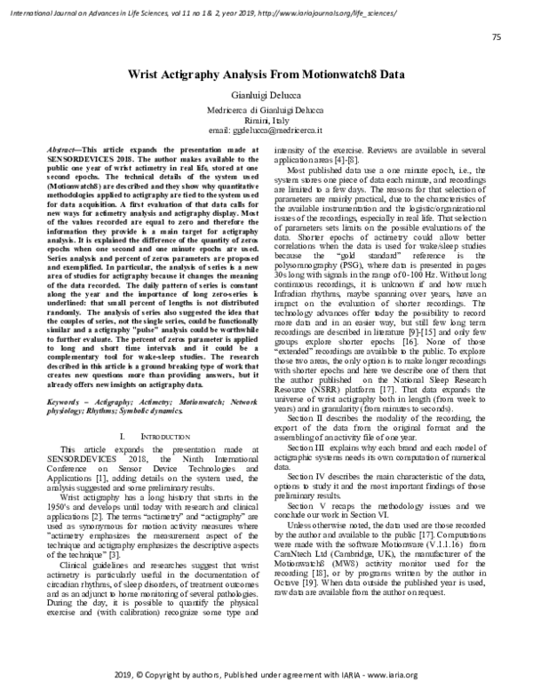 (PDF) Wrist Actigraphy Analysis From Motionwatch8 Data