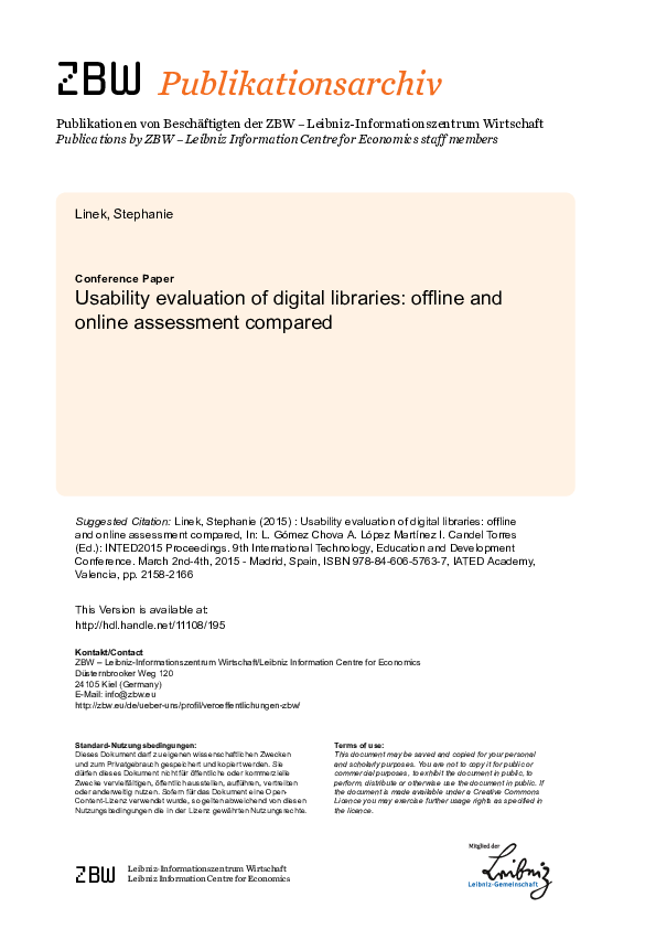 (PDF) Usability Evaluation of Digital Libraries: Offline and Online Assessment Compared