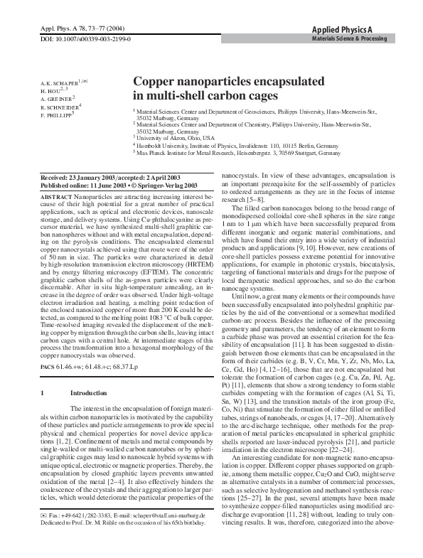 (PDF) Copper nanoparticles encapsulated in multi-shell carbon cages