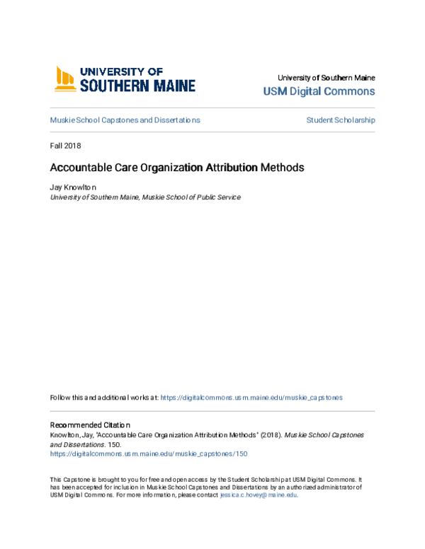 (PDF) Accountable Care Organization Attribution Methods | Jay Knowlton ...