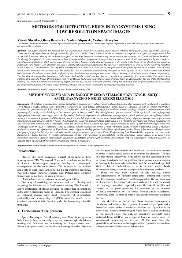 (PDF) Methods for Detecting Fires in Ecosystems Using Low-Resolution Space Images