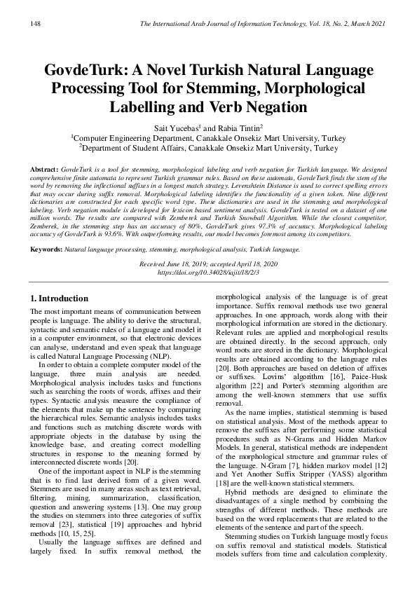 (PDF) Govdeturk: a novel turkish natural language processing tool for stemming, morphological ...