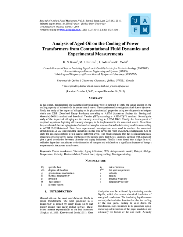 (PDF) Analysis of Aged Oil on the Cooling of Power Transformers from Computational Fluid ...