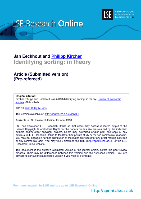 (PDF) Jan Eeckhout and Philipp Kircher Identifying sorting : in theory