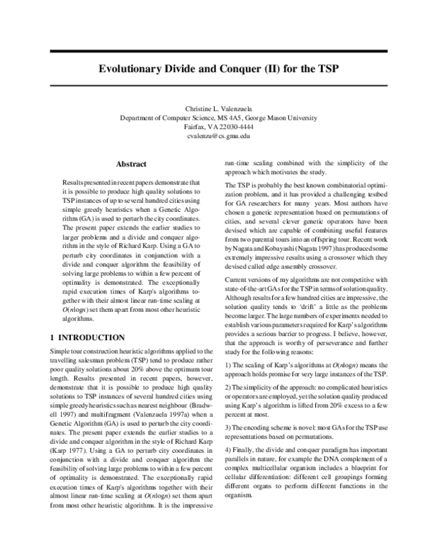 (PDF) Evolutionary Divide and Conquer (II) for the TSP