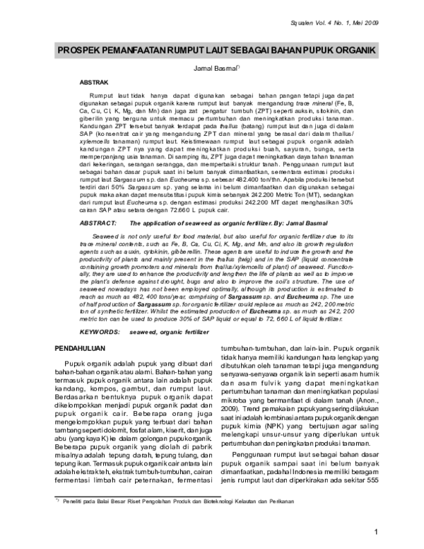 (PDF) Prospek Pemanfaatan Rumput Laut Sebagai Bahan Pupuk Organik
