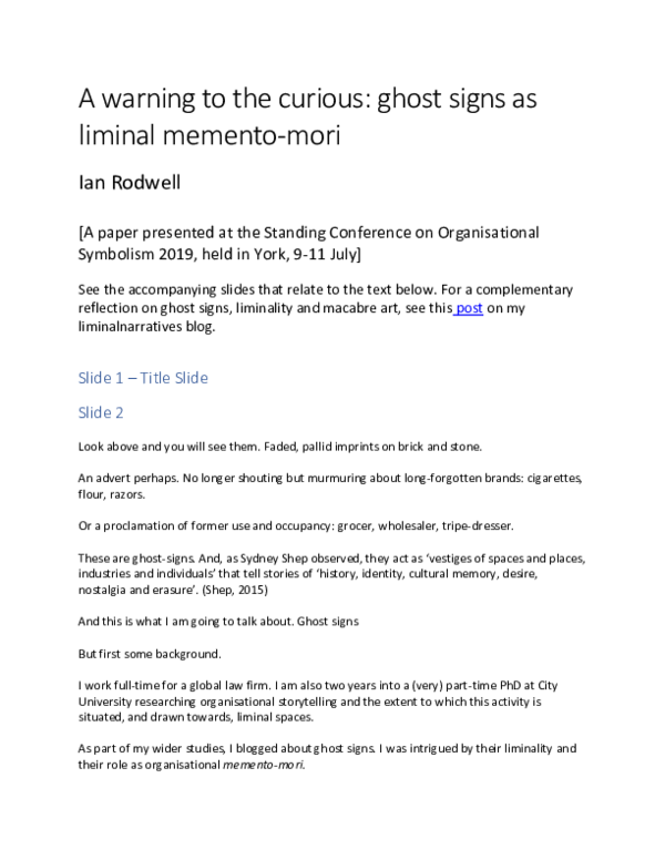 (PDF) A warning to the curious: ghost signs as liminal memento-mori