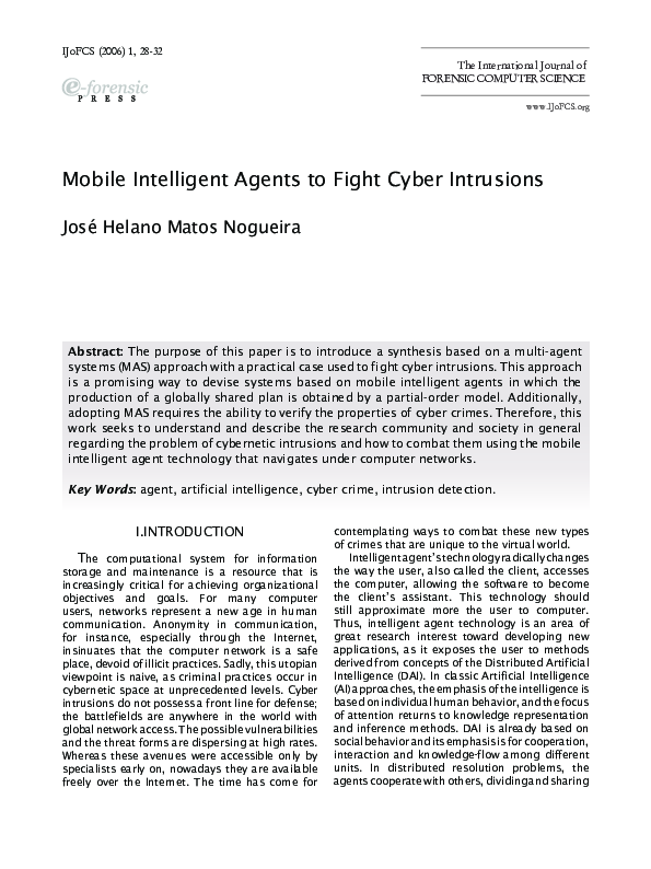 (PDF) Mobile Intelligent Agents to Fight Cyber Intrusions