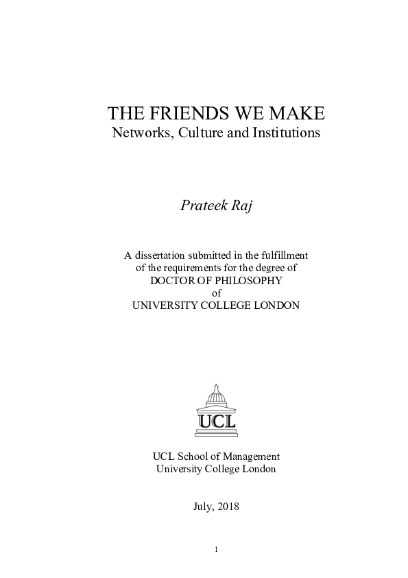 (PDF) The friends we make : networks, culture and institutions