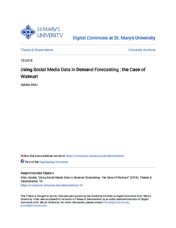 (PDF) Using Social Media Data in Demand Forecasting : the Case of Walmart