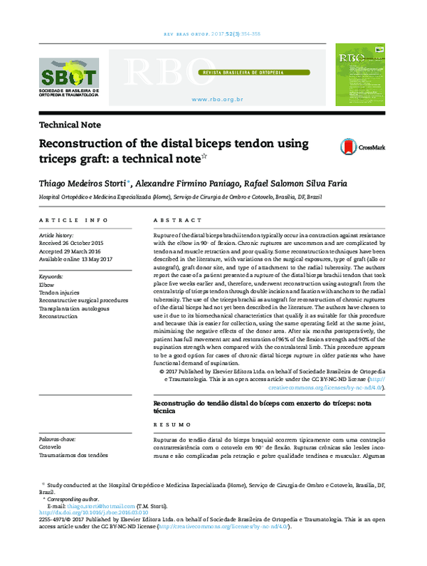 (PDF) Reconstruction of the distal biceps tendon using triceps graft: a ...