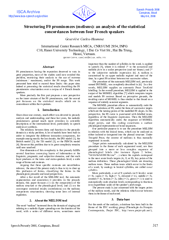 (PDF) Structuring F0 prominences (melisms): an analysis of the ...