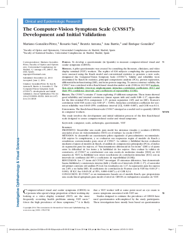 (PDF) The Computer-Vision Symptom Scale (CVSS17): development and ...