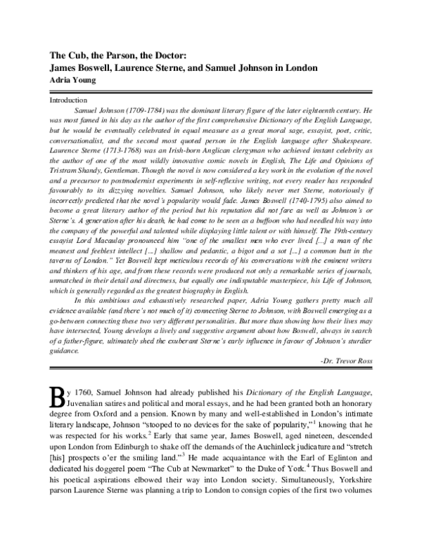 (PDF) The Cub, the Parson, the Doctor: James Boswell, Laurence Sterne ...