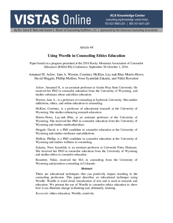 (PDF) Using wordle in counseling ethics education