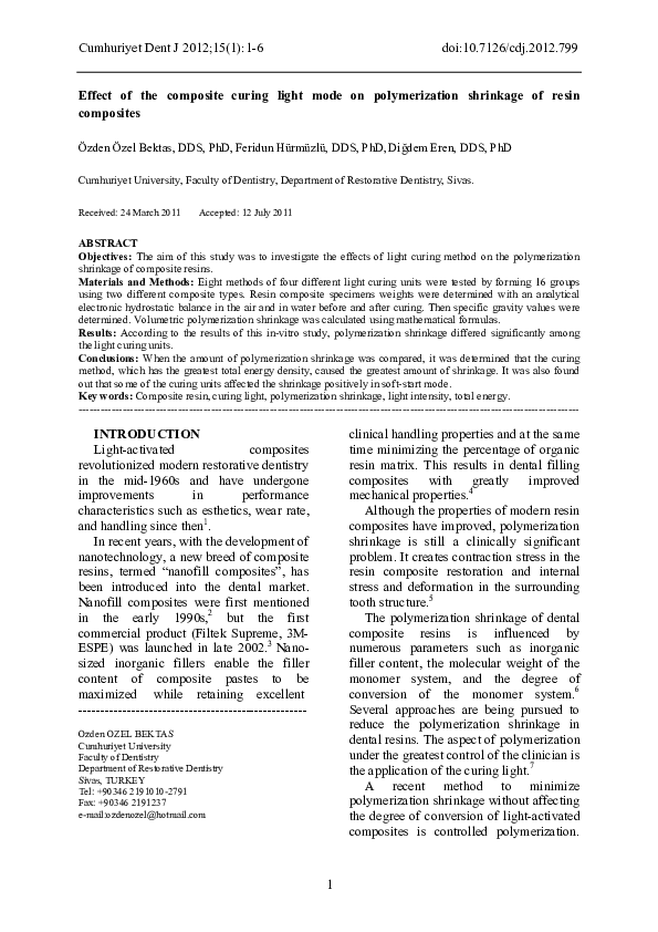 Pdf Effect Of The Composite Curing Light Mode On Polymerization Shrinkage Of Resin Composites