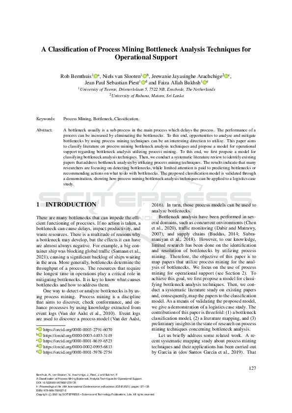 Pdf A Classification Of Process Mining Bottleneck Analysis Techniques For Operational Support