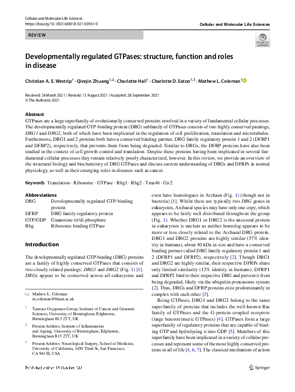 (PDF) Developmentally regulated GTPases: structure, function and roles in disease