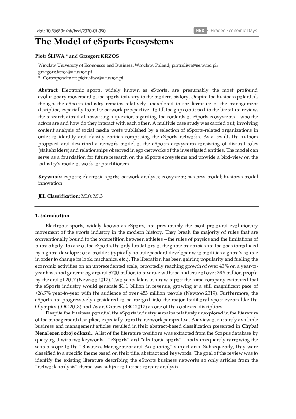 (PDF) The Model of eSports Ecosystems