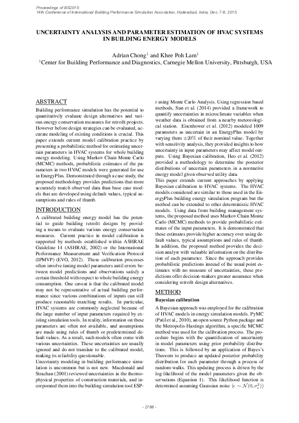 (PDF) Uncertainty Analysis and Parameter Estimation of Hvac Systems in Building Energy Models
