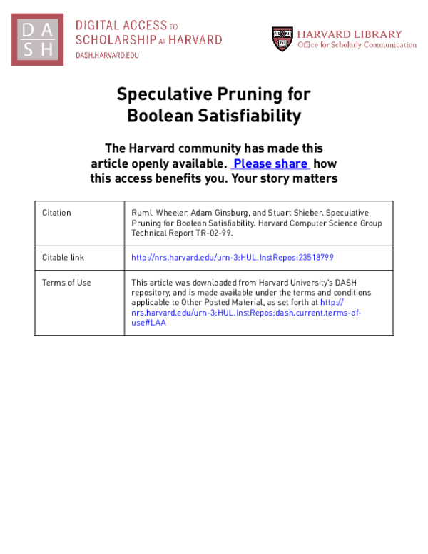 (PDF) Speculative Pruning for Boolean Satisfiability