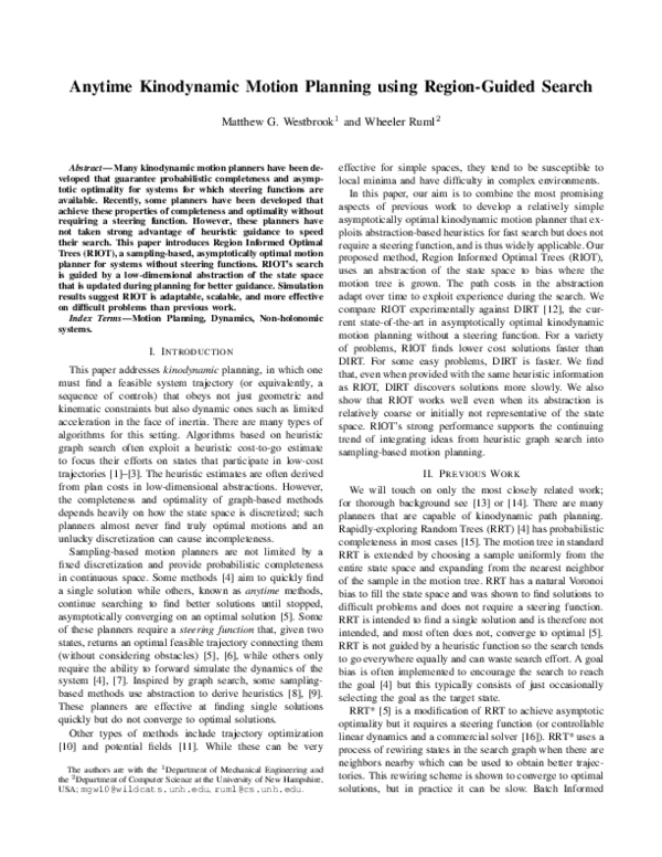 (PDF) Anytime Kinodynamic Motion Planning using Region-Guided Search