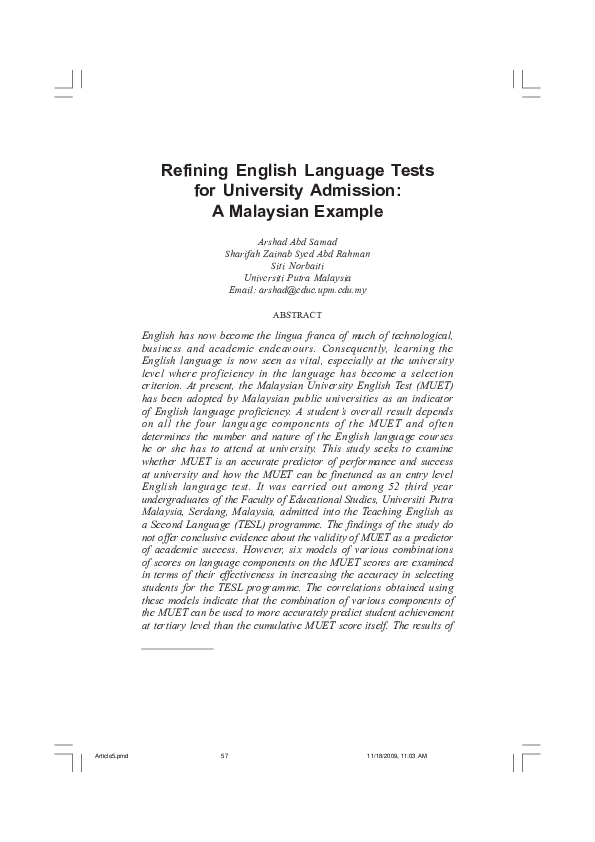 (PDF) Refining English language tests for university admission: a ...
