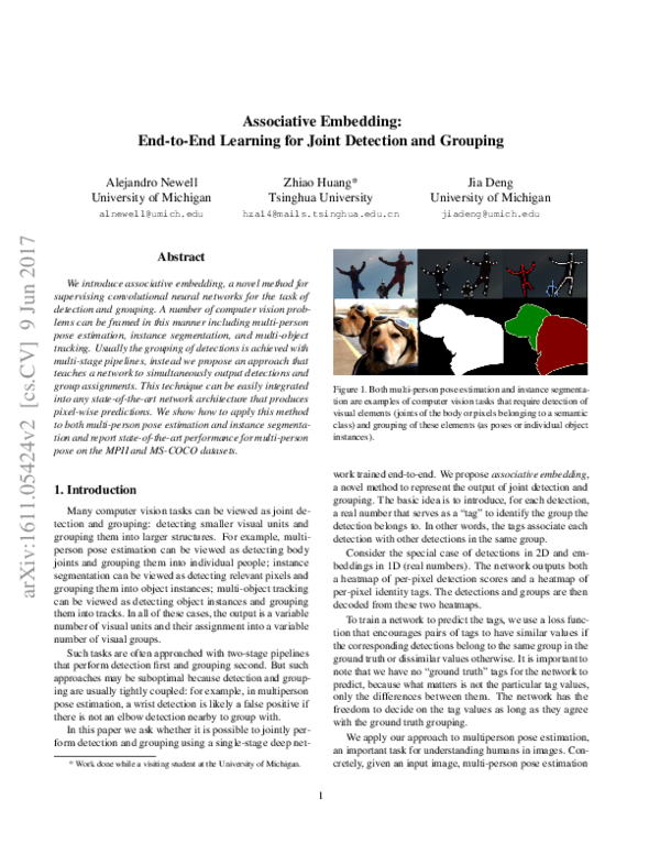 Pdf Associative Embedding End To End Learning For Joint Detection And Grouping