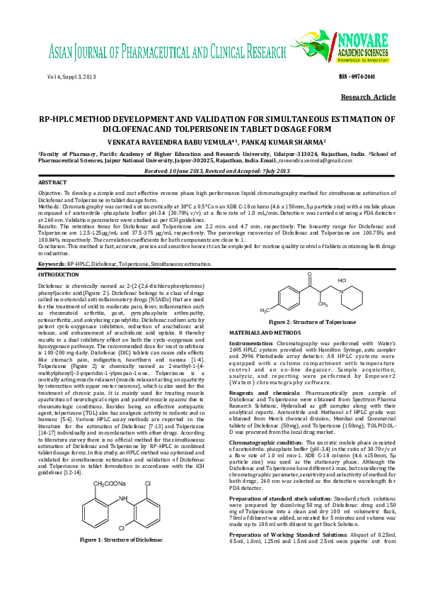 Pdf Rp Hplc Method Development And Validation For Simultaneous Estimation Of Diclofenac And