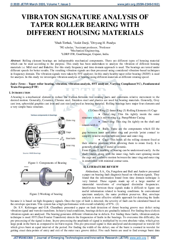 PDF Vibration Signature Analysis Of Taper Roller Bearing With PDF Vibration Signature Analysis Of Taper Roller Bearing With