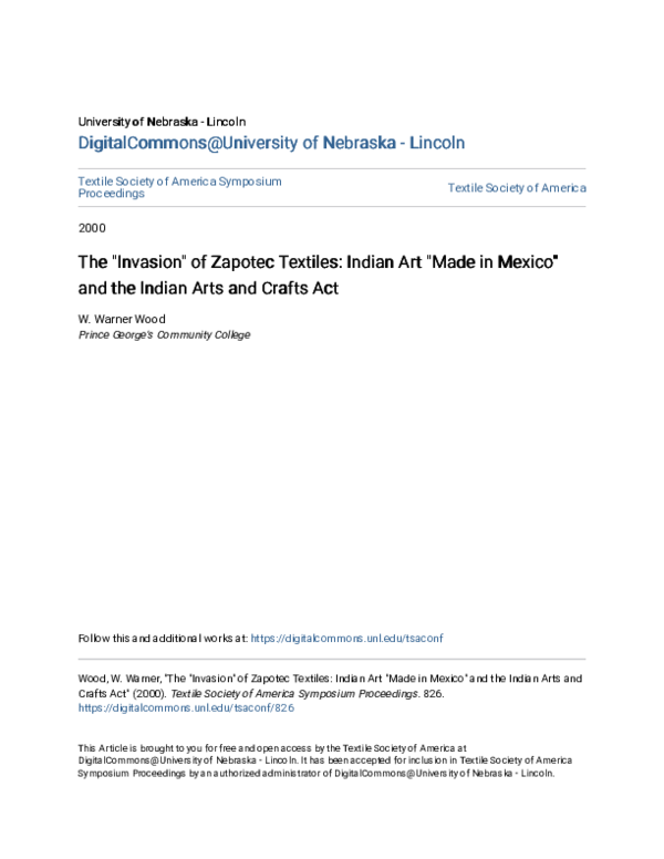 (PDF) The "Invasion" of Zapotec Textiles:Indian Art "Made in Mexico ...