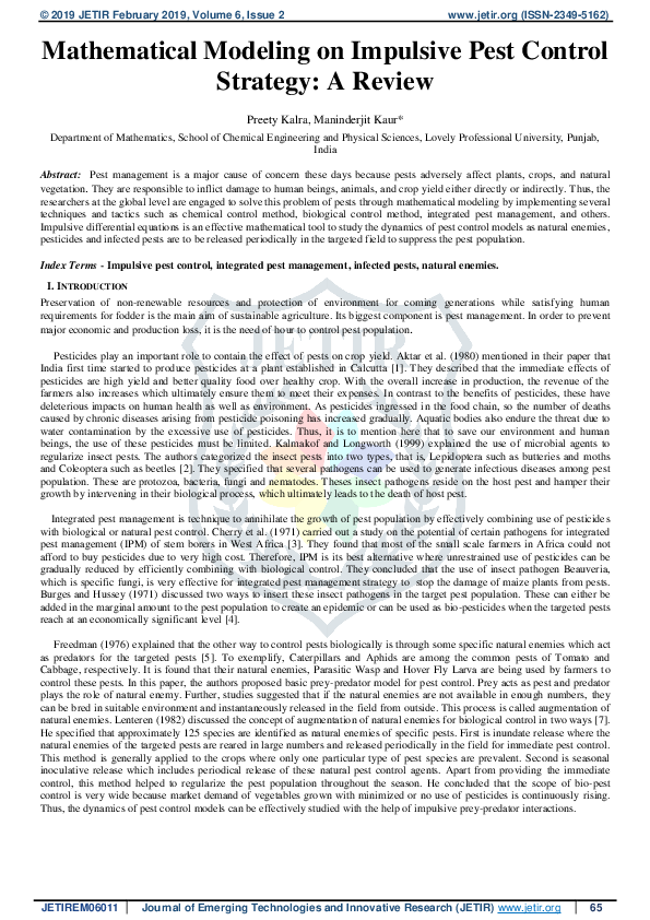 (PDF) Mathematical Modeling on Impulsive Pest Control Strategy: A Review
