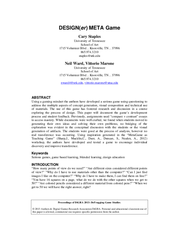(PDF) DESIGN(er) META Game