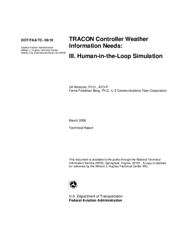 (PDF) TRACON Controller Weather Information Needs: III. Human-in-the ...